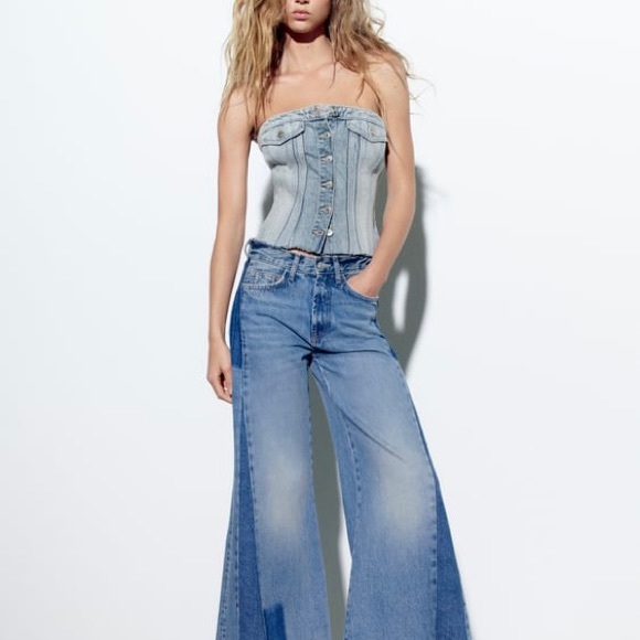 Zara | Tops | Zara Trf Corset Style Light Blue Denim Top | Poshmark